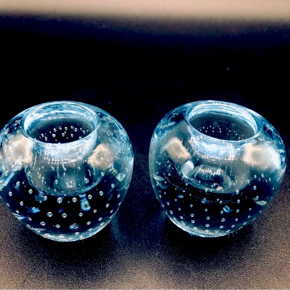 whitefriars | Accents | Pair Whitefriars Blue Art Glass Candle Holders ...